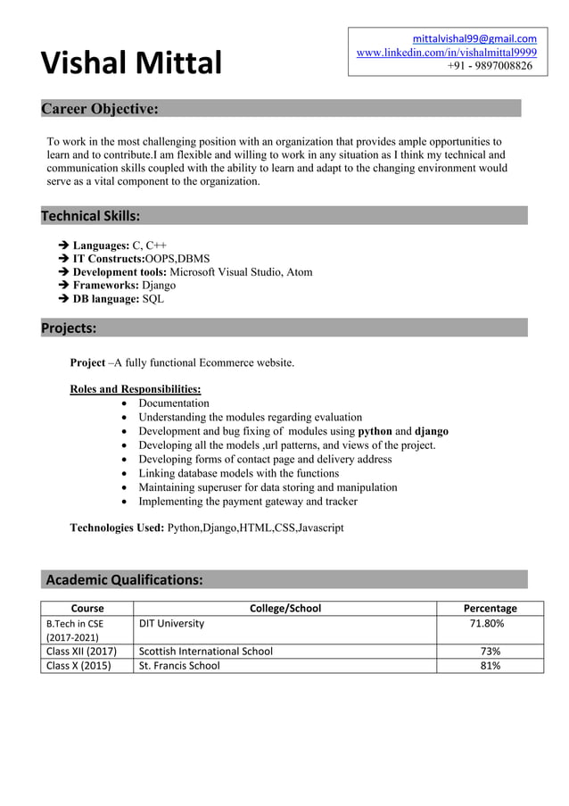 Resume vishal mittal | PDF