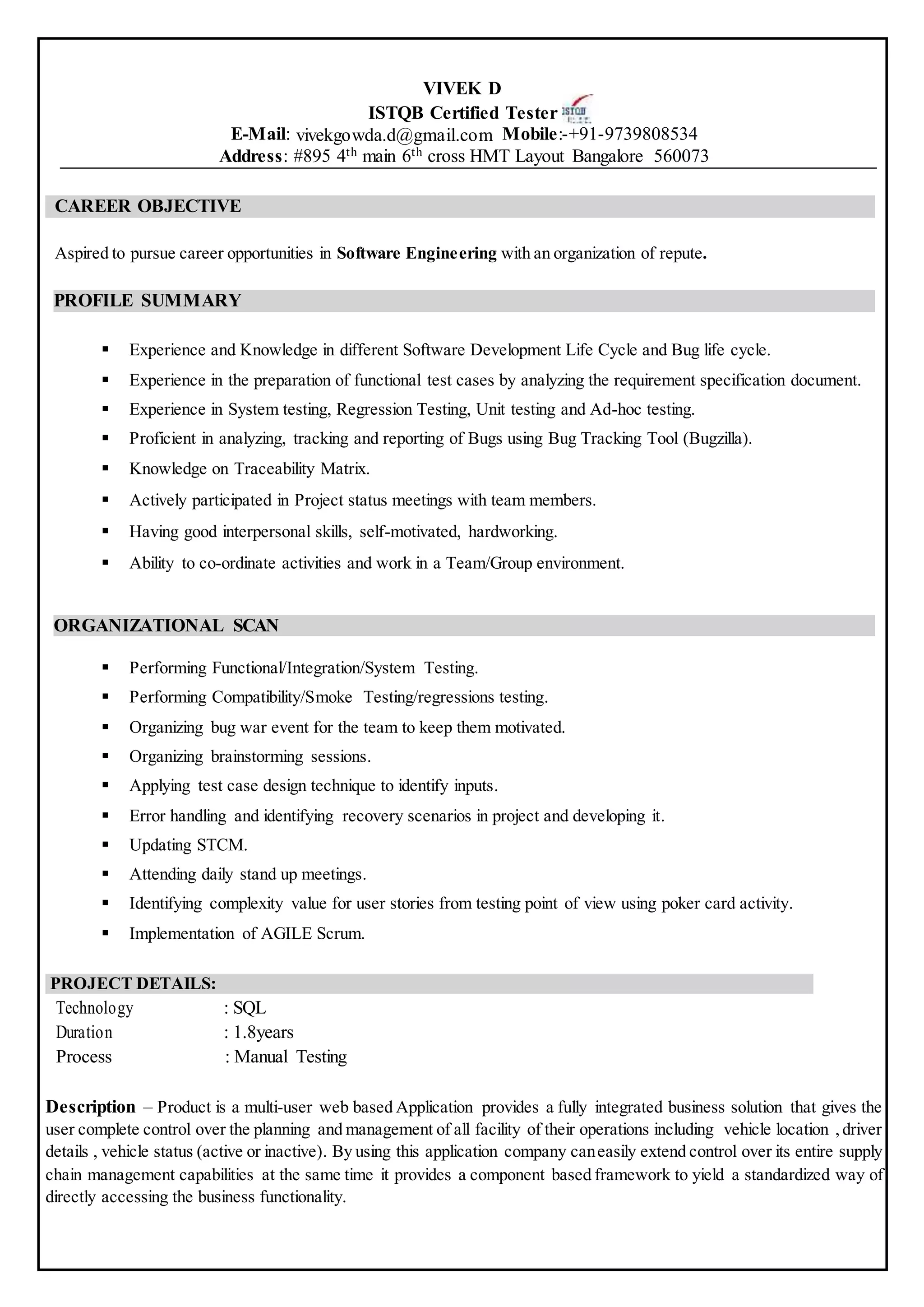 Resume vivek | PDF