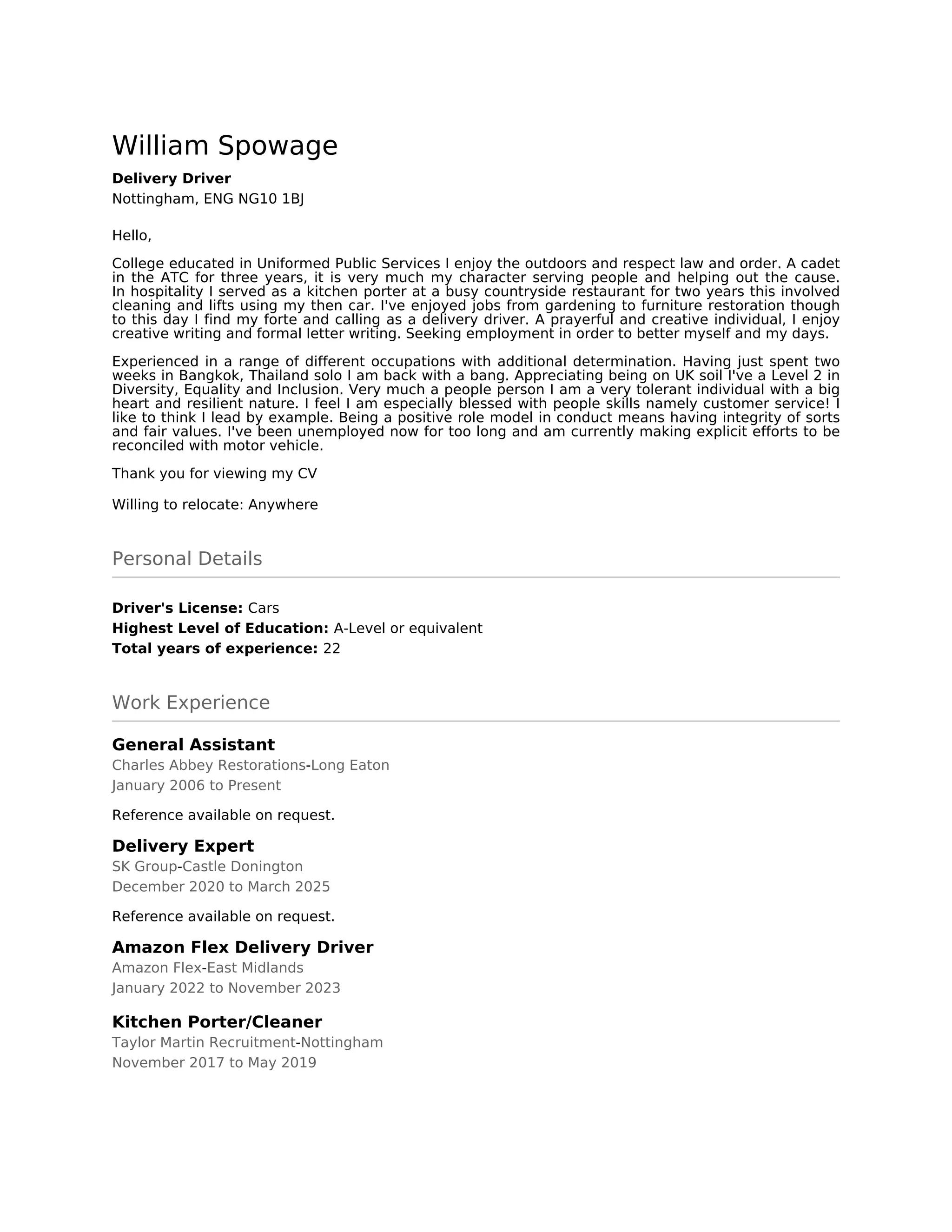 William Antony Garton SPOWAGE VI RESUME CV work employment | PDF