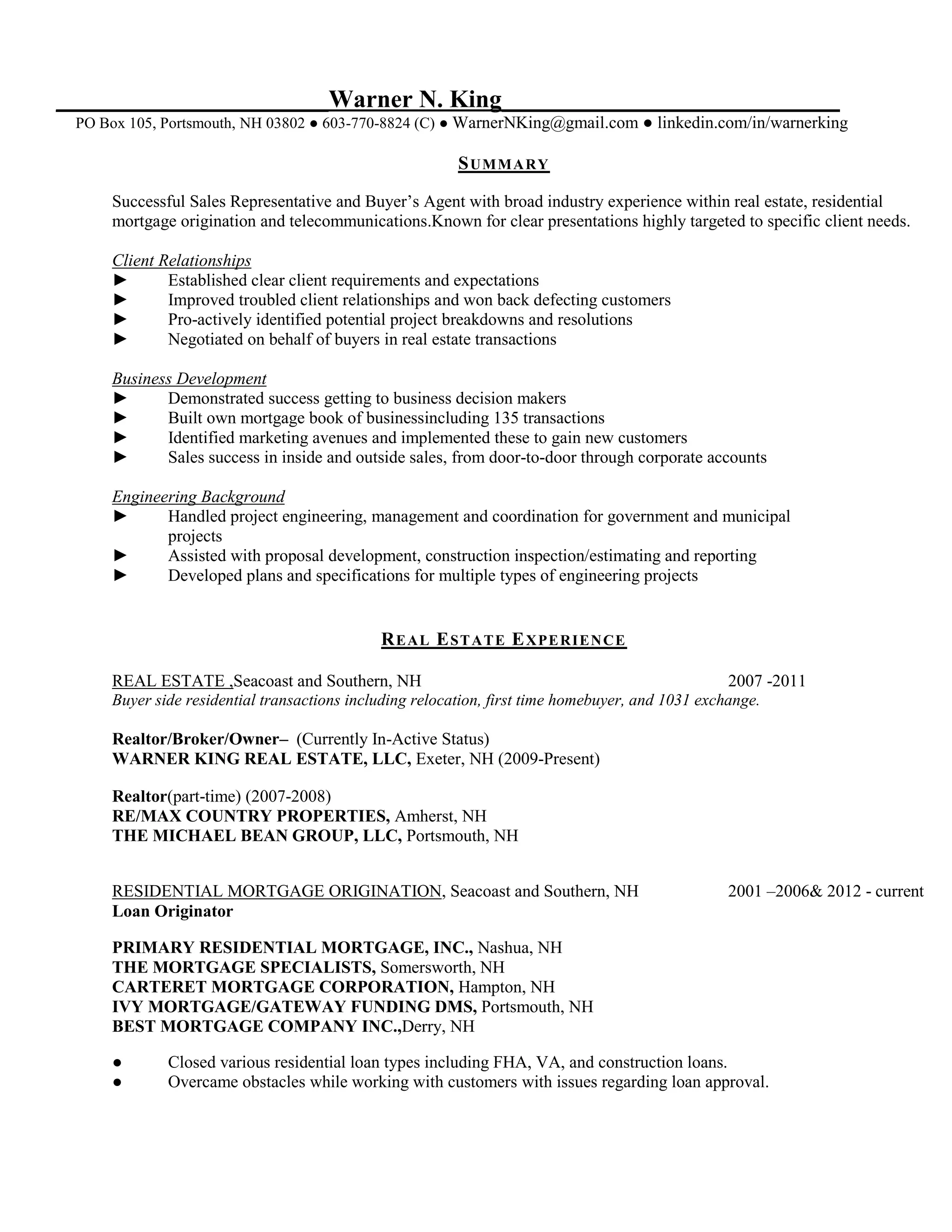 Resume warner king 2013 | DOCX