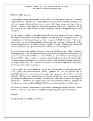 Resume W Cover Letter Aesthetics New Orleans | DOCX