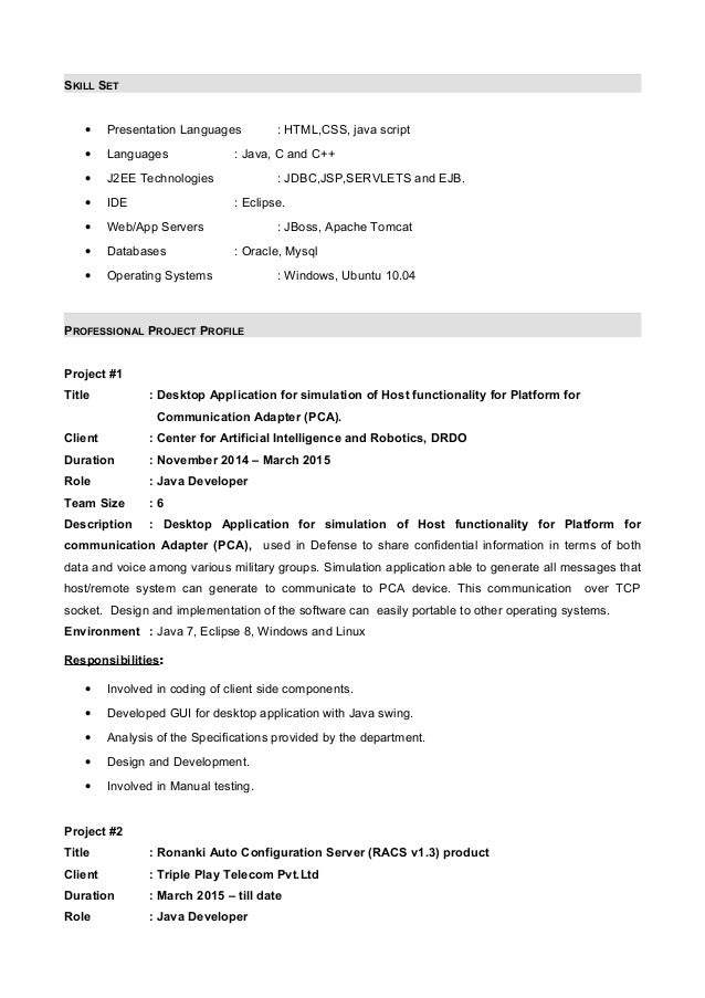 Resume with 7 months internship experiance in java