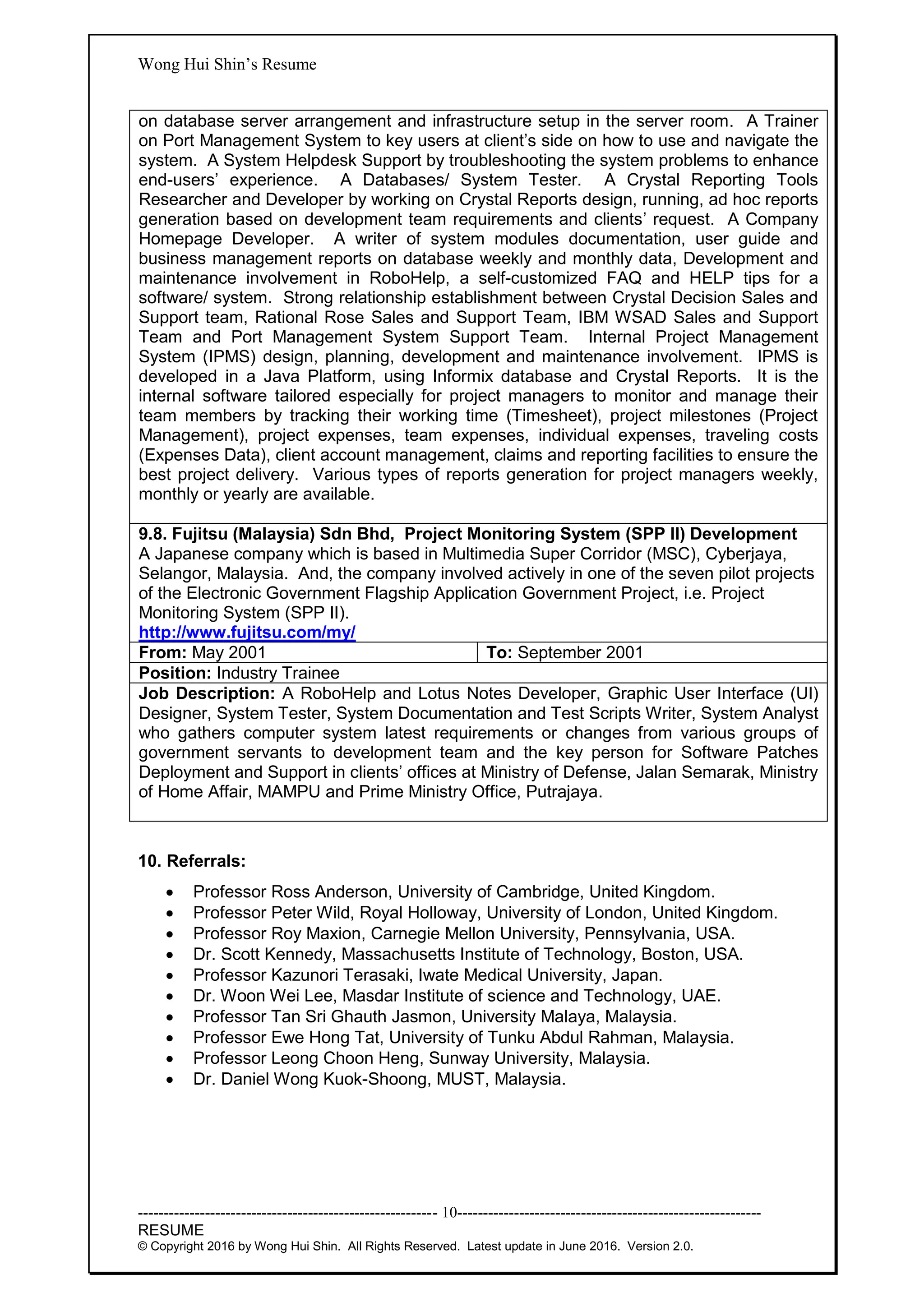 Resume wonghuishin career_2016-new-v2 | PDF