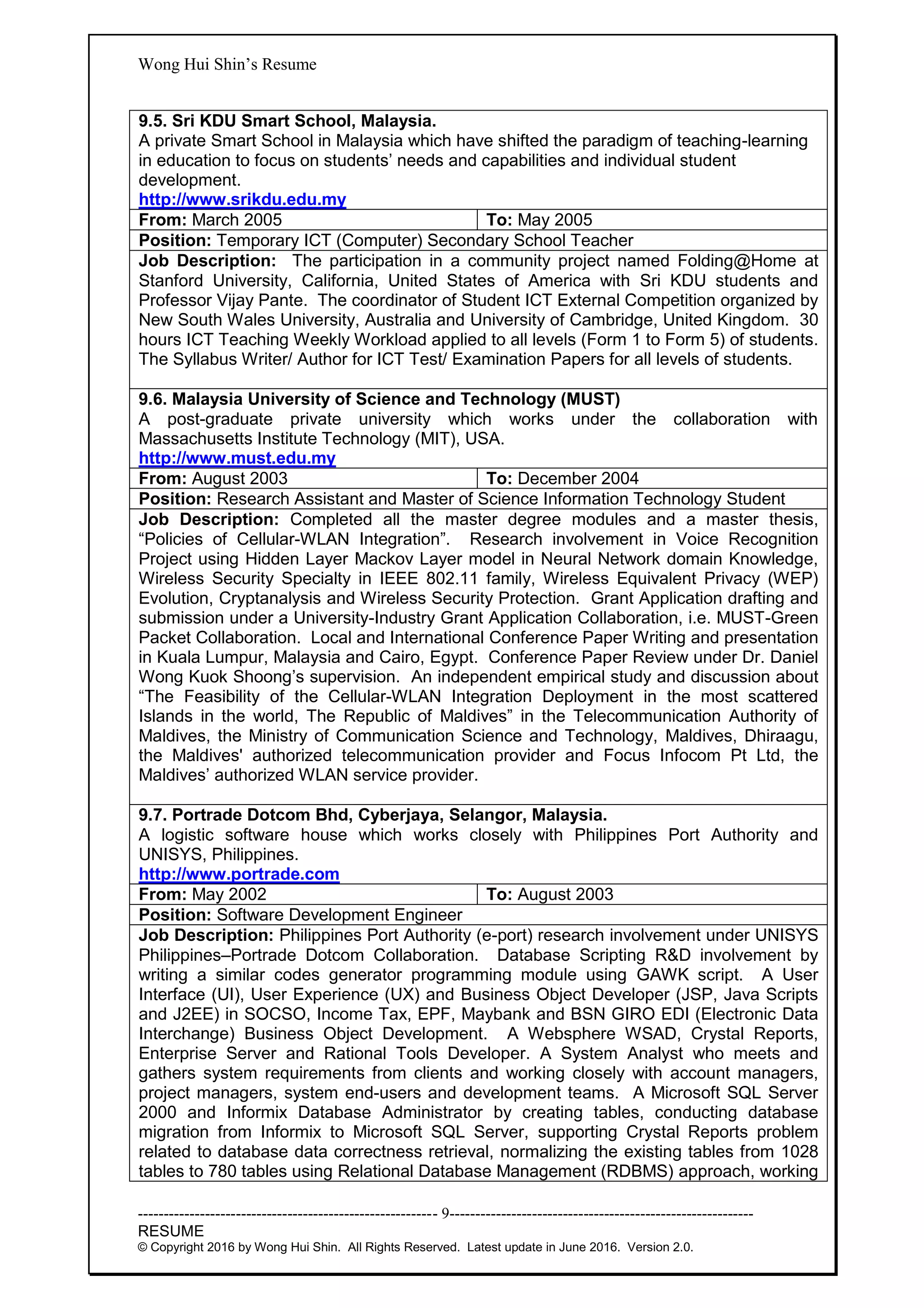 Resume wonghuishin career_2016-new-v2 | PDF