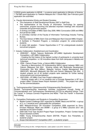 Resume wonghuishin career_2016-new-v2 | PDF