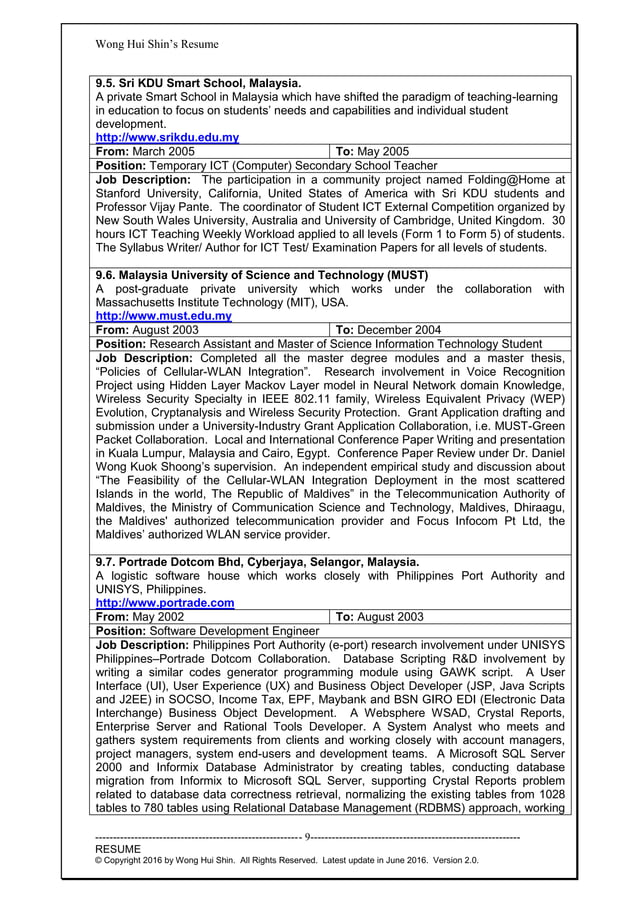 Resume wonghuishin career_2016-new-v2 | PDF