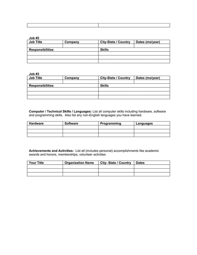 Resume Worksheet | PDF