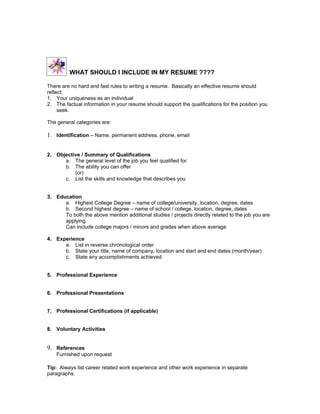 Resume Worksheet | DOC