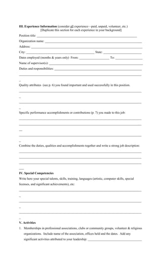 Resume worksheet | DOC
