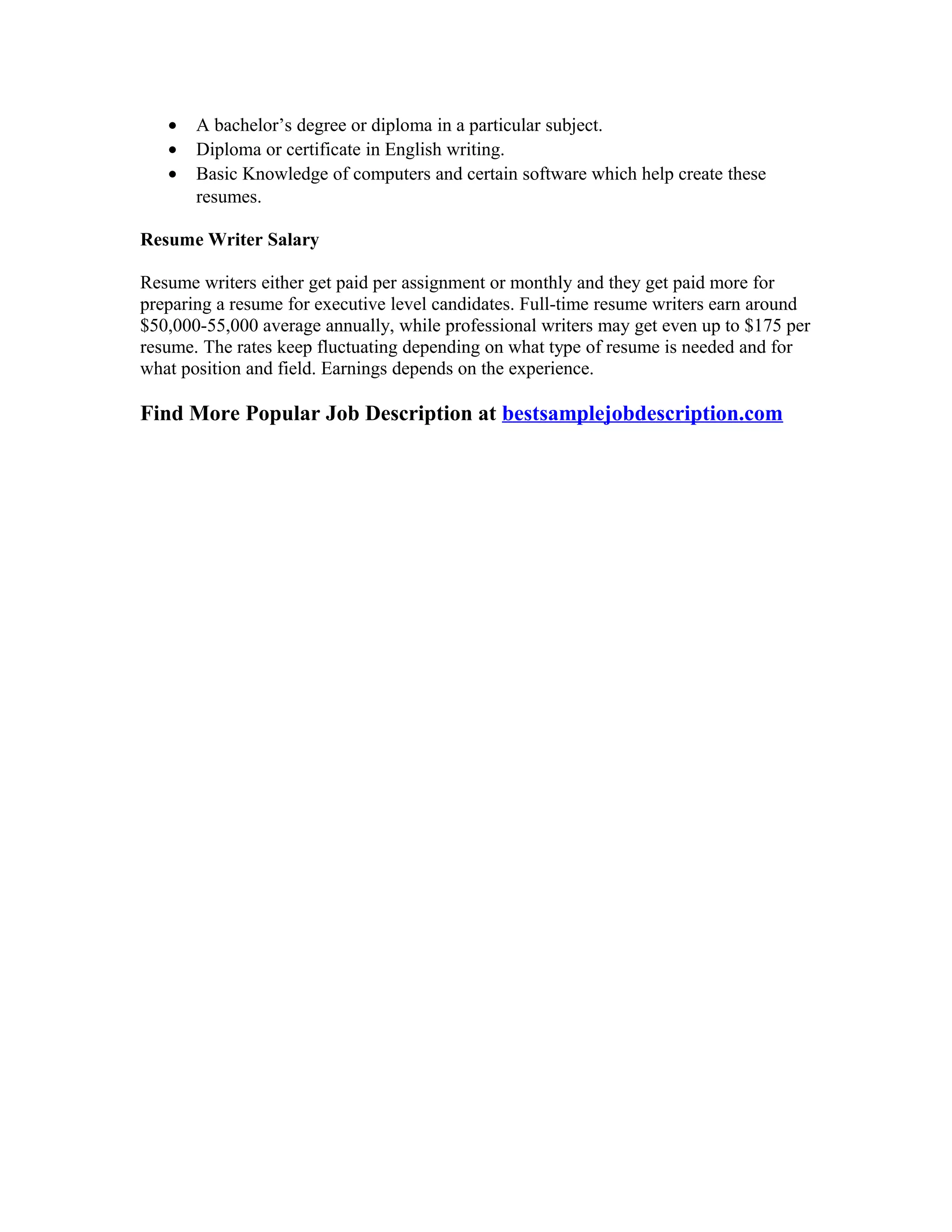 Resume Writer Job Description | DOC