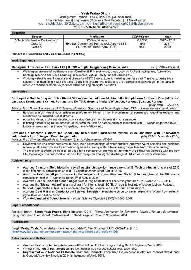 Resume - Yash Pratap Singh - 4th April, 2017 | PDF Resume - Yash Pratap Singh - 4th April, 2017 | PDF