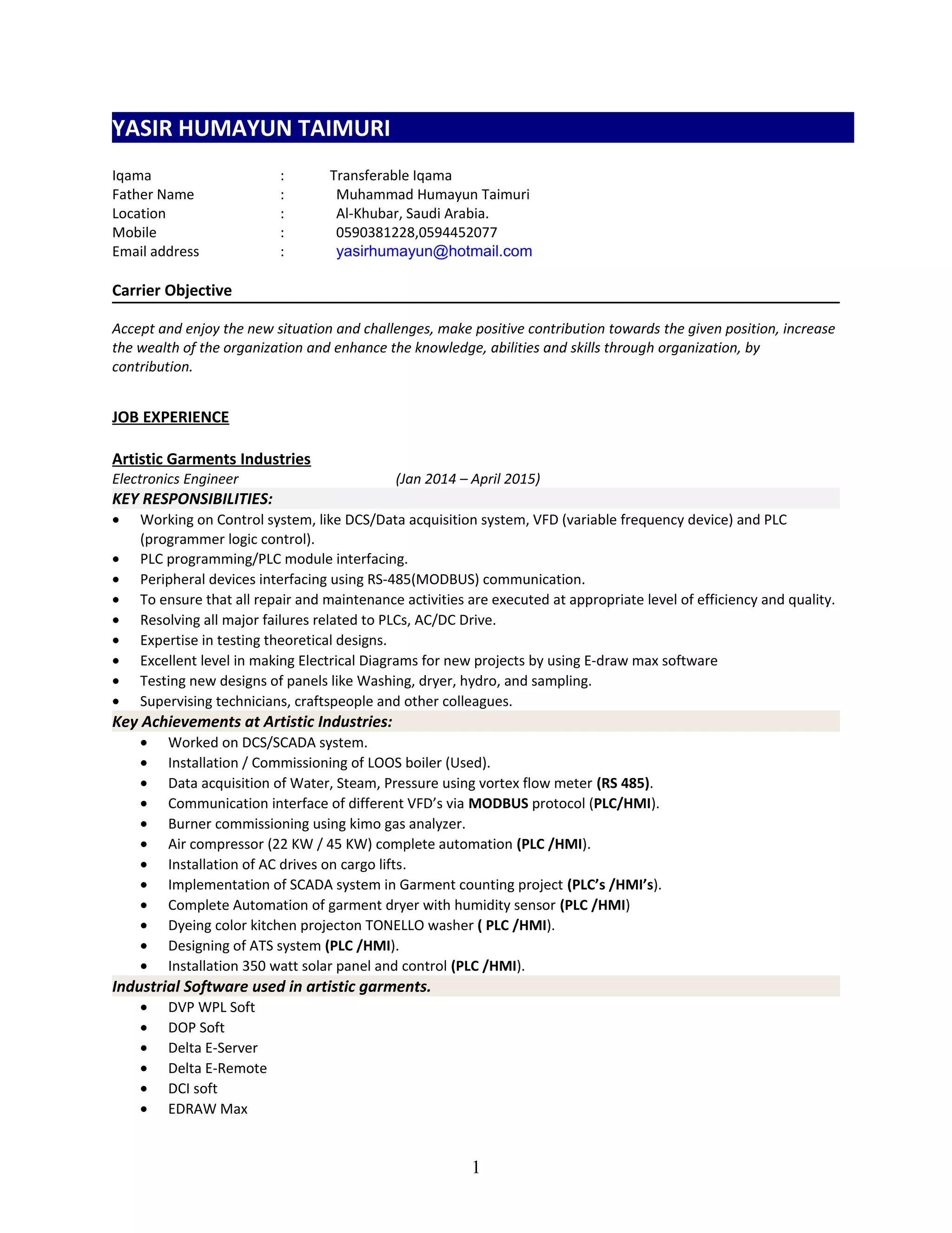 Resume yasir humayun | DOC