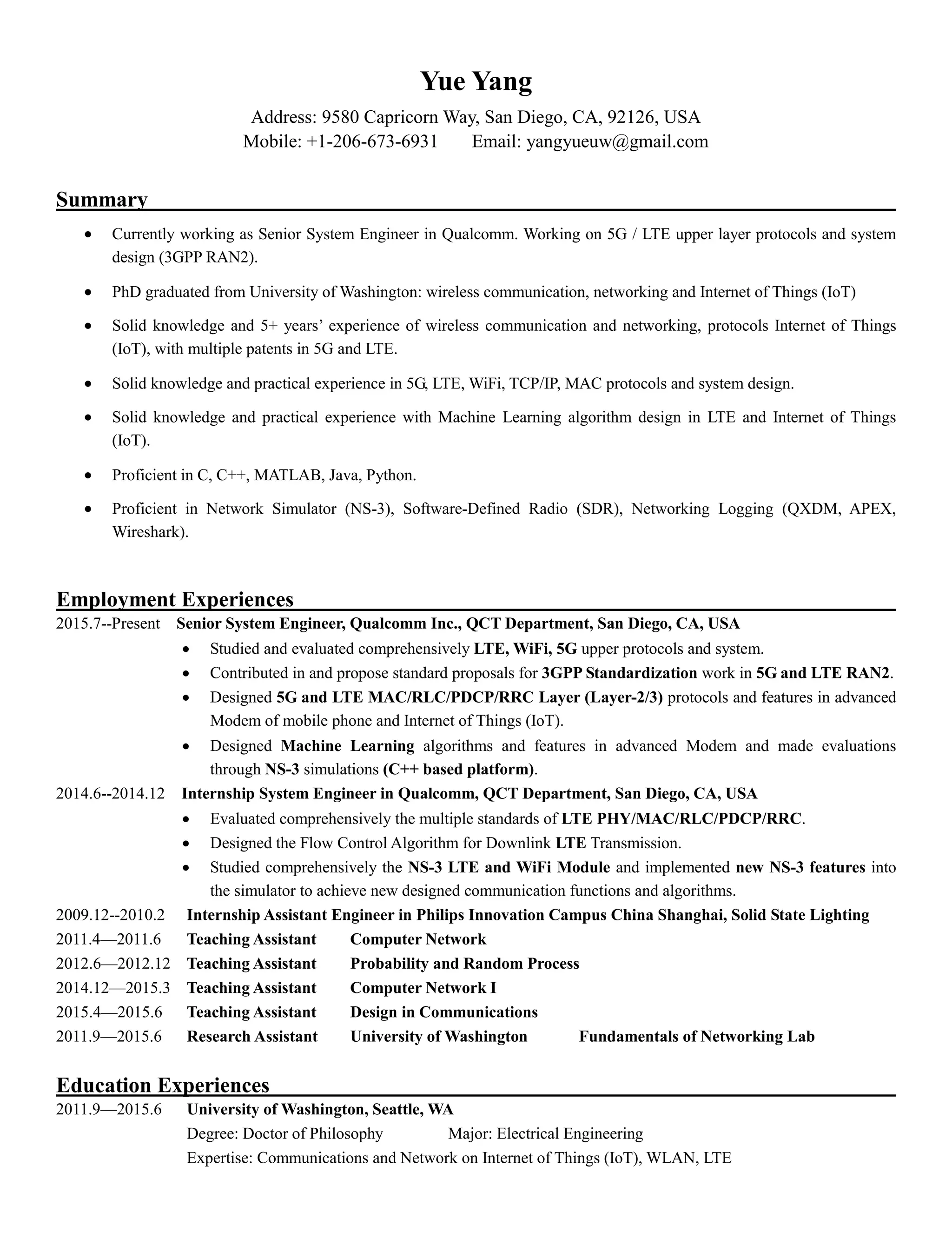 Resume yue yang | PDF