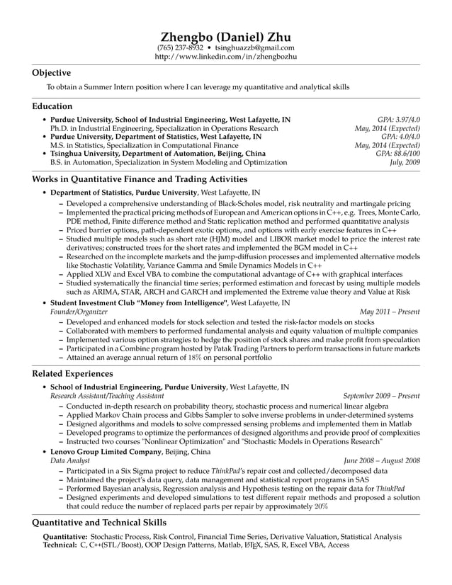 Resume Zhengbo (Daniel) Zhu | PDF