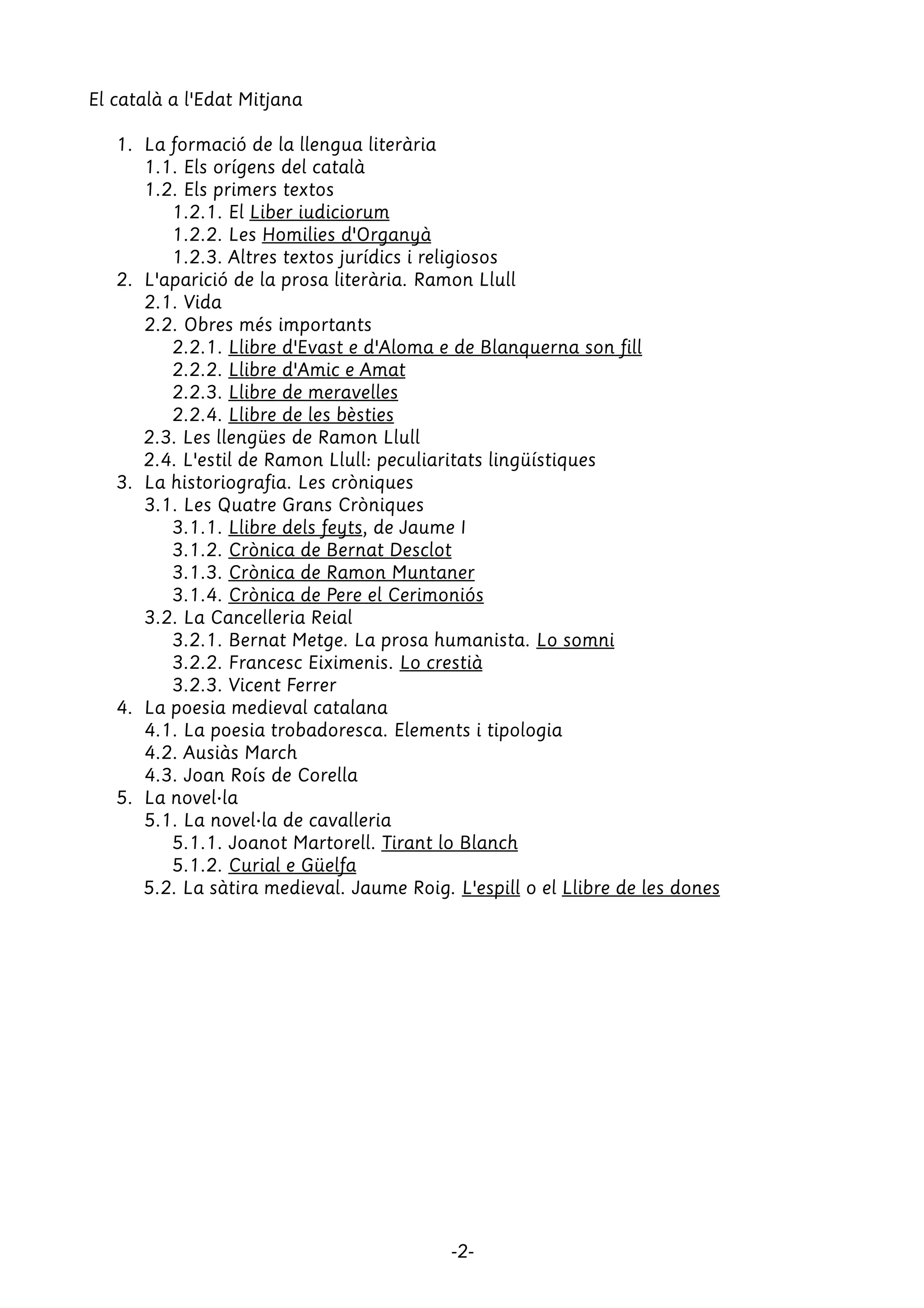 Resum de literatura medieval catalana - 1r de batxillerat | PDF