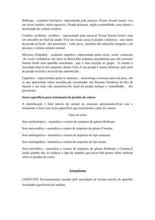 Resumo de animais peçonhentos | DOCX