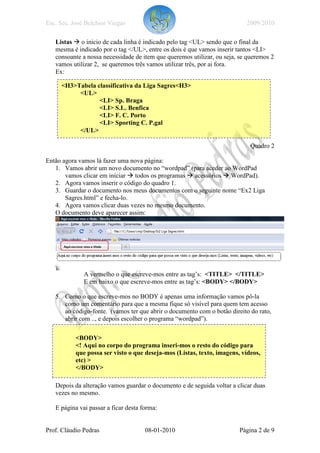 Pequeno resumo de comandos HTML | PDF