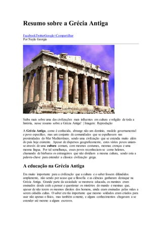 Resumo sobre a grécia antiga | DOCX