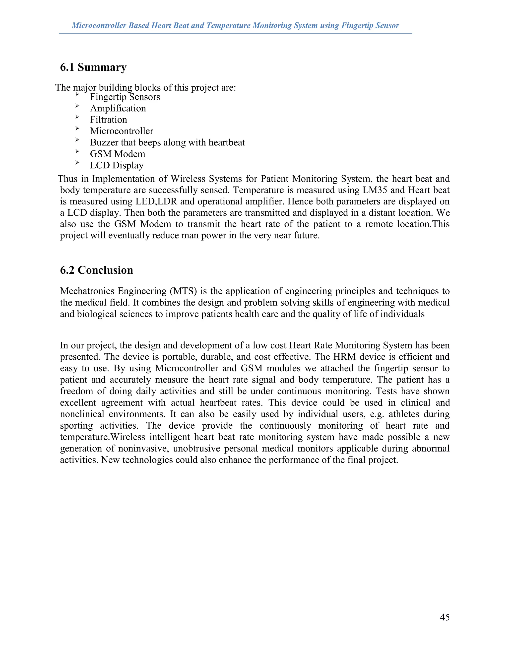 Microcontroller Based Heart Beat and Temperature Monitoring System using Fingertip Sensor | PDF