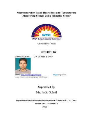 Microcontroller Based Heart Beat and Temperature Monitoring System using Fingertip Sensor | PDF