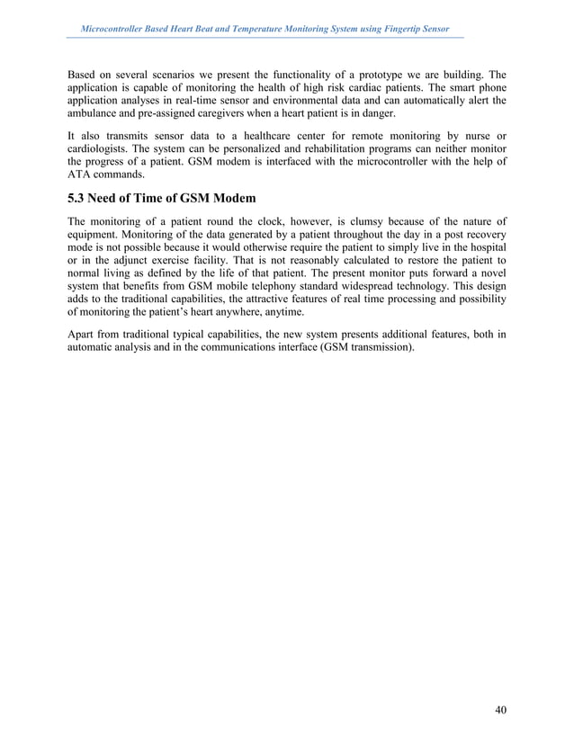 Microcontroller Based Heart Beat and Temperature Monitoring System using Fingertip Sensor | PDF