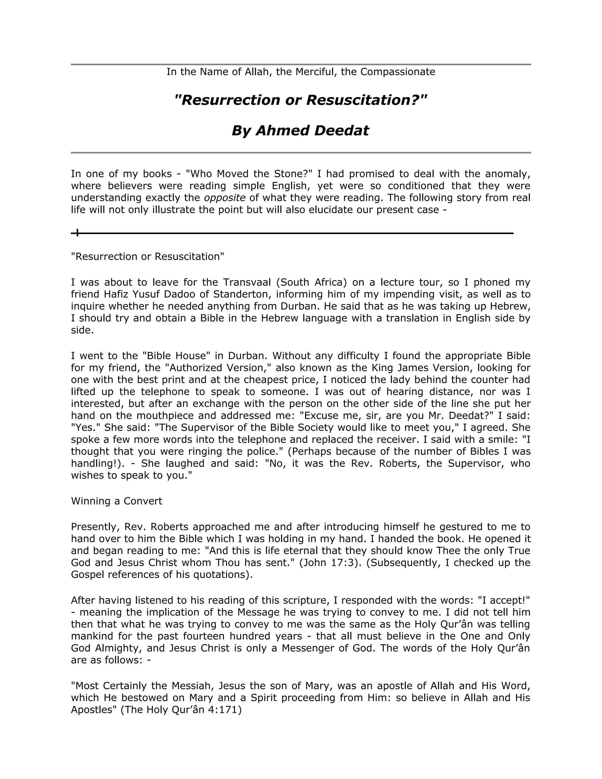 Resurrection or resuscitation | DOC