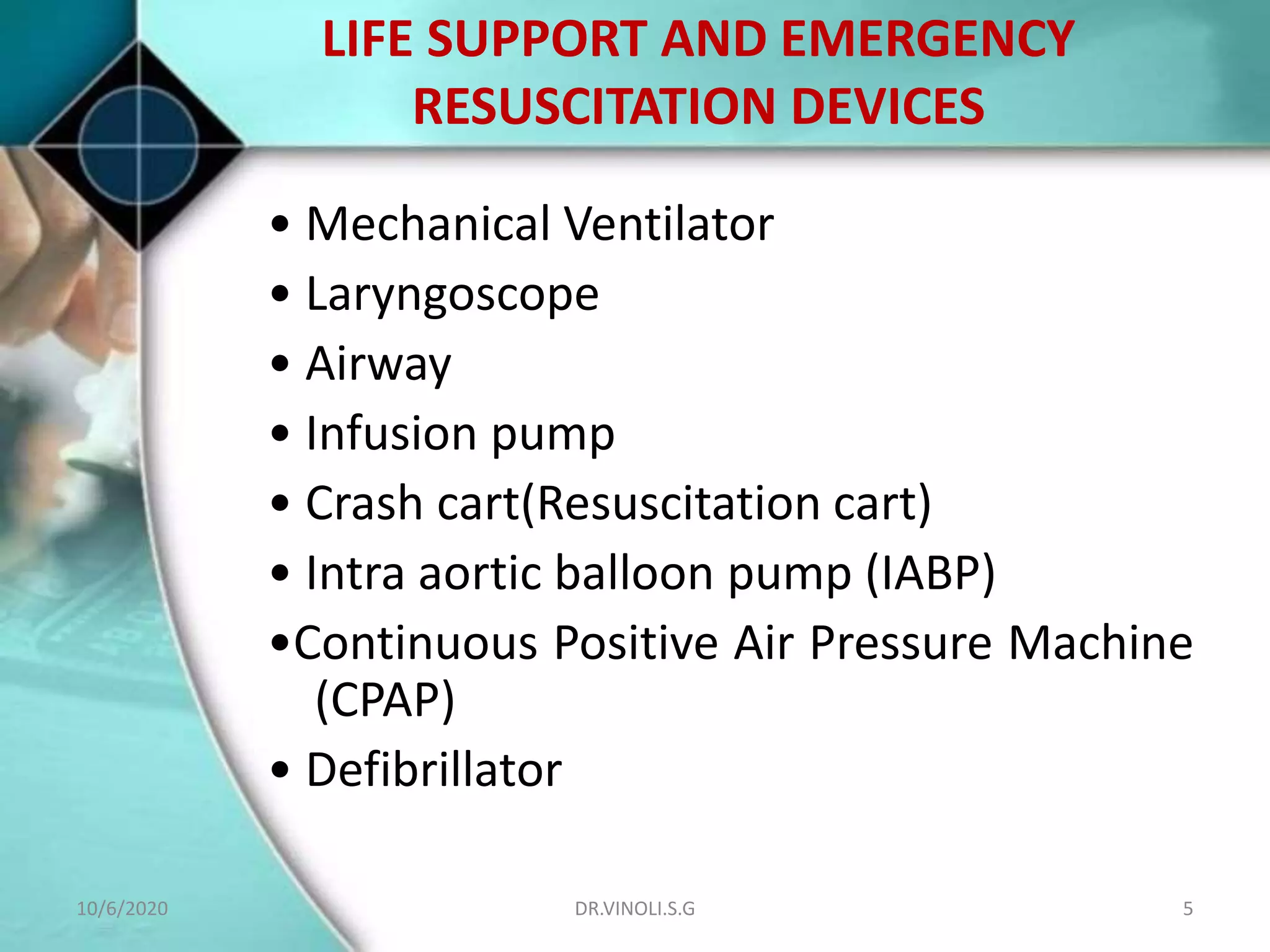 Resusciation equipments in icu | PPTX