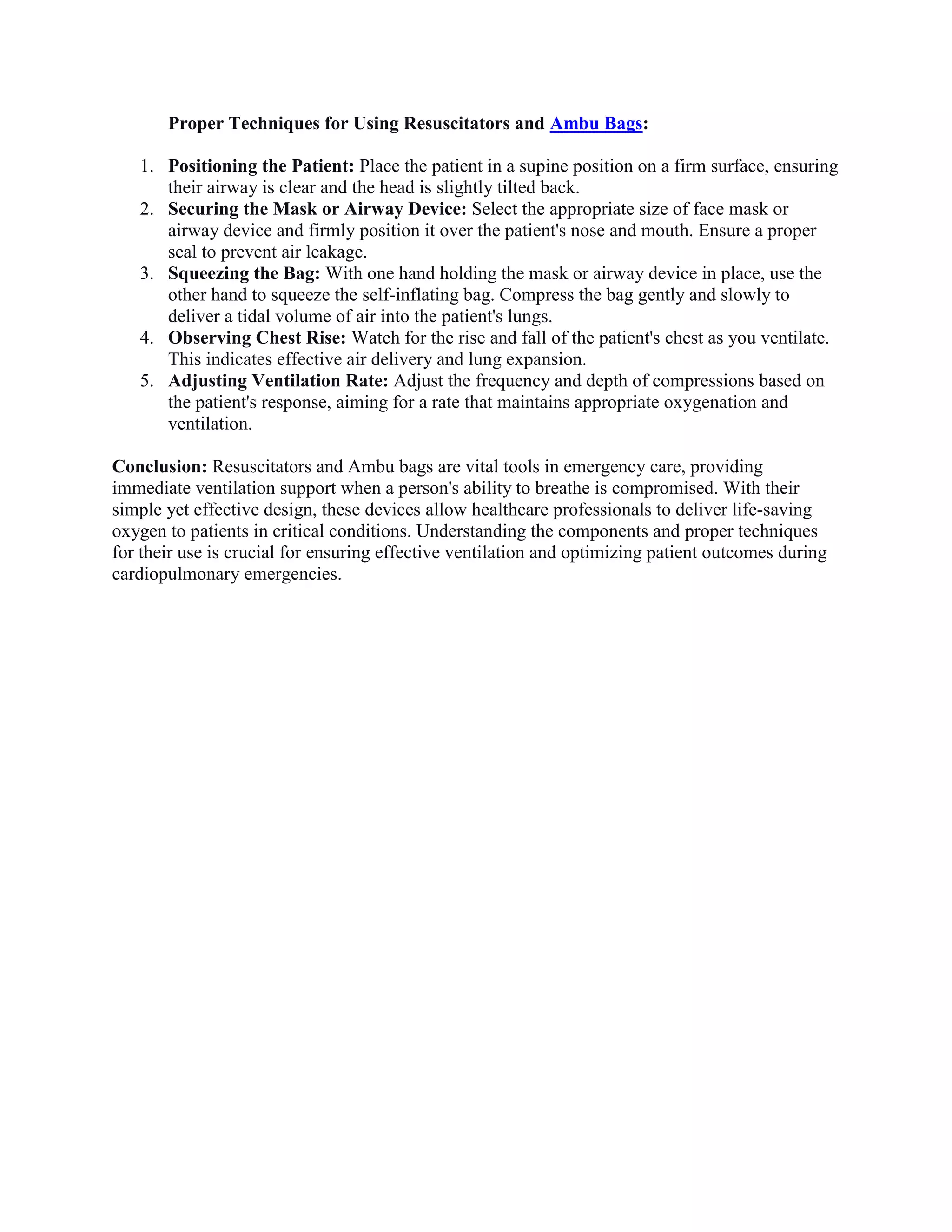 Resuscitators and Ambu Bags | DOCX