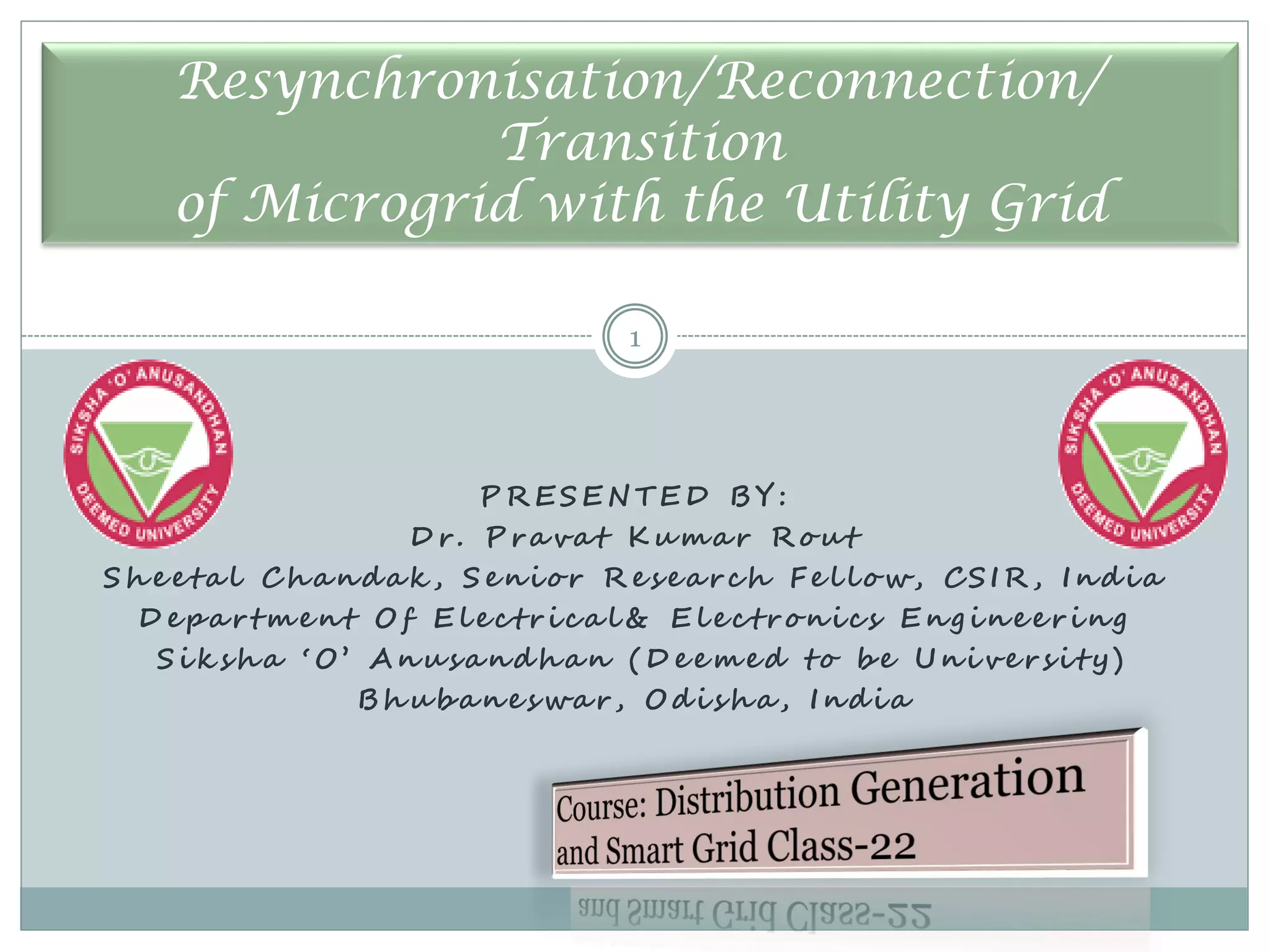 Resynchronisation or reconnection or transition of microgrid with the utility grid Class-20 ...