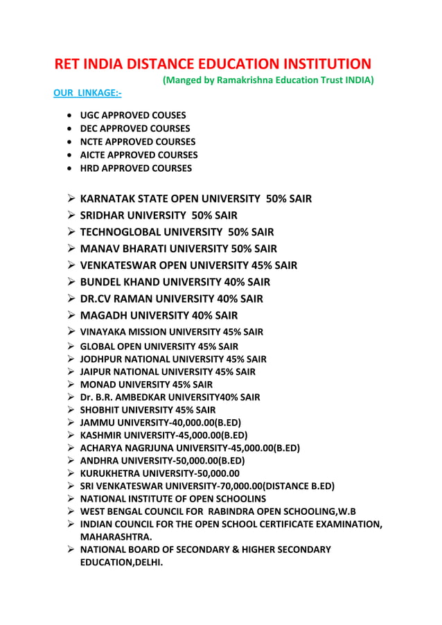 RET INDIA INSTITUTION | PDF