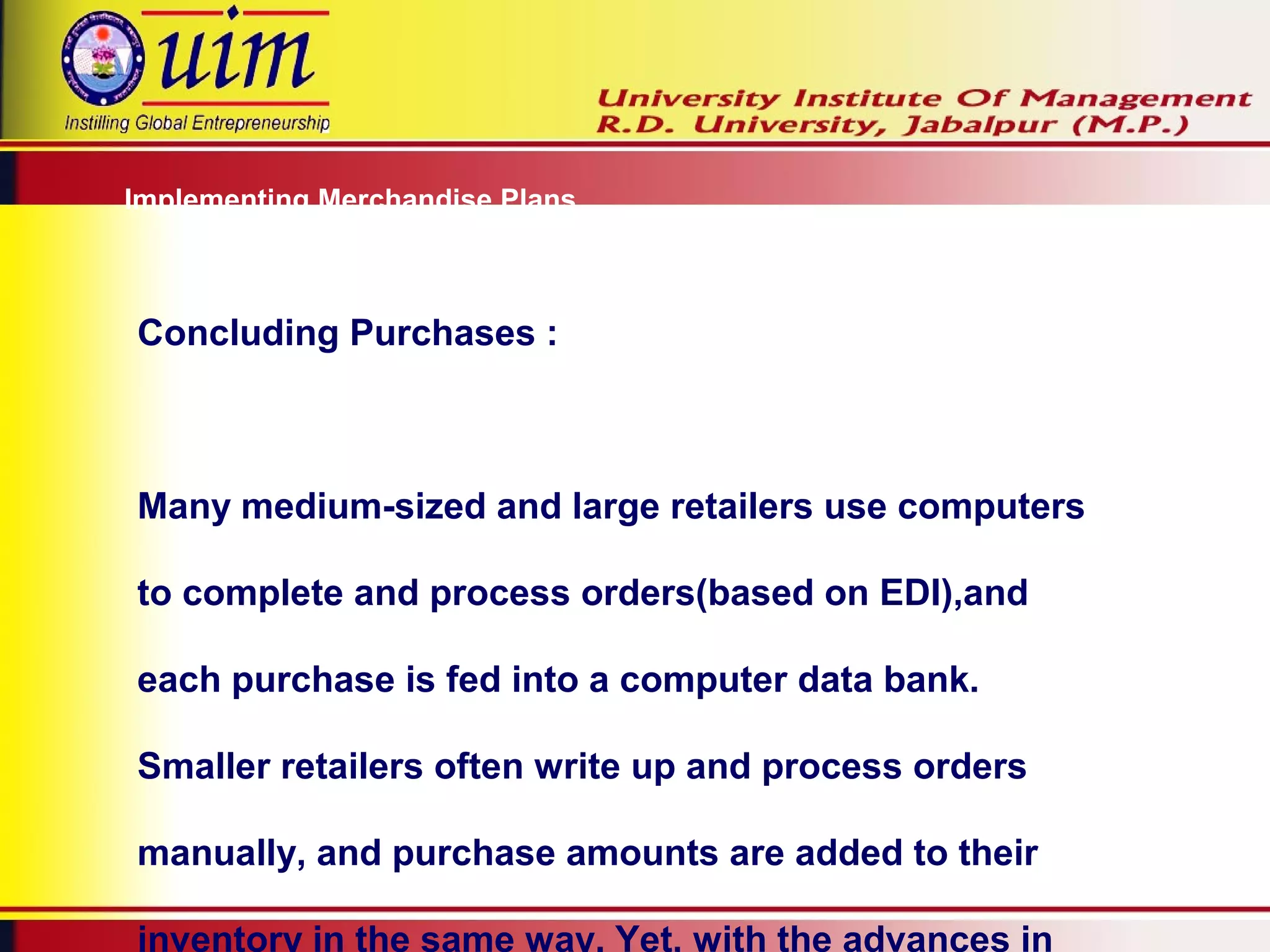 Retail management-implementing merchandise plans | PPT