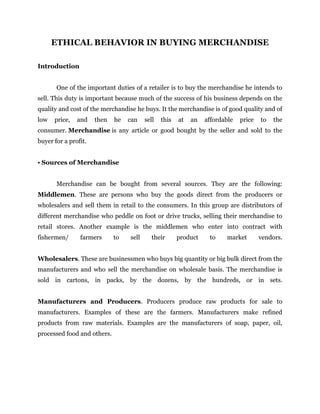 Ethical Behavior in Retailing | PDF