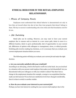 Ethical behaviour in buying and selling in retail | DOCX