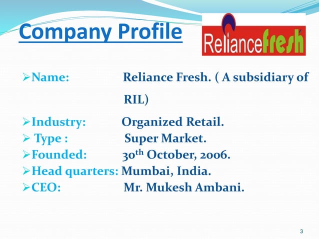 Retail analytics reliance | PPT