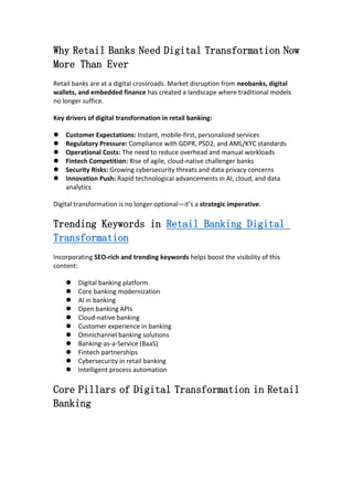 Retail Banking Digital Transformation: Redefining the Future of Financial Services | PDF