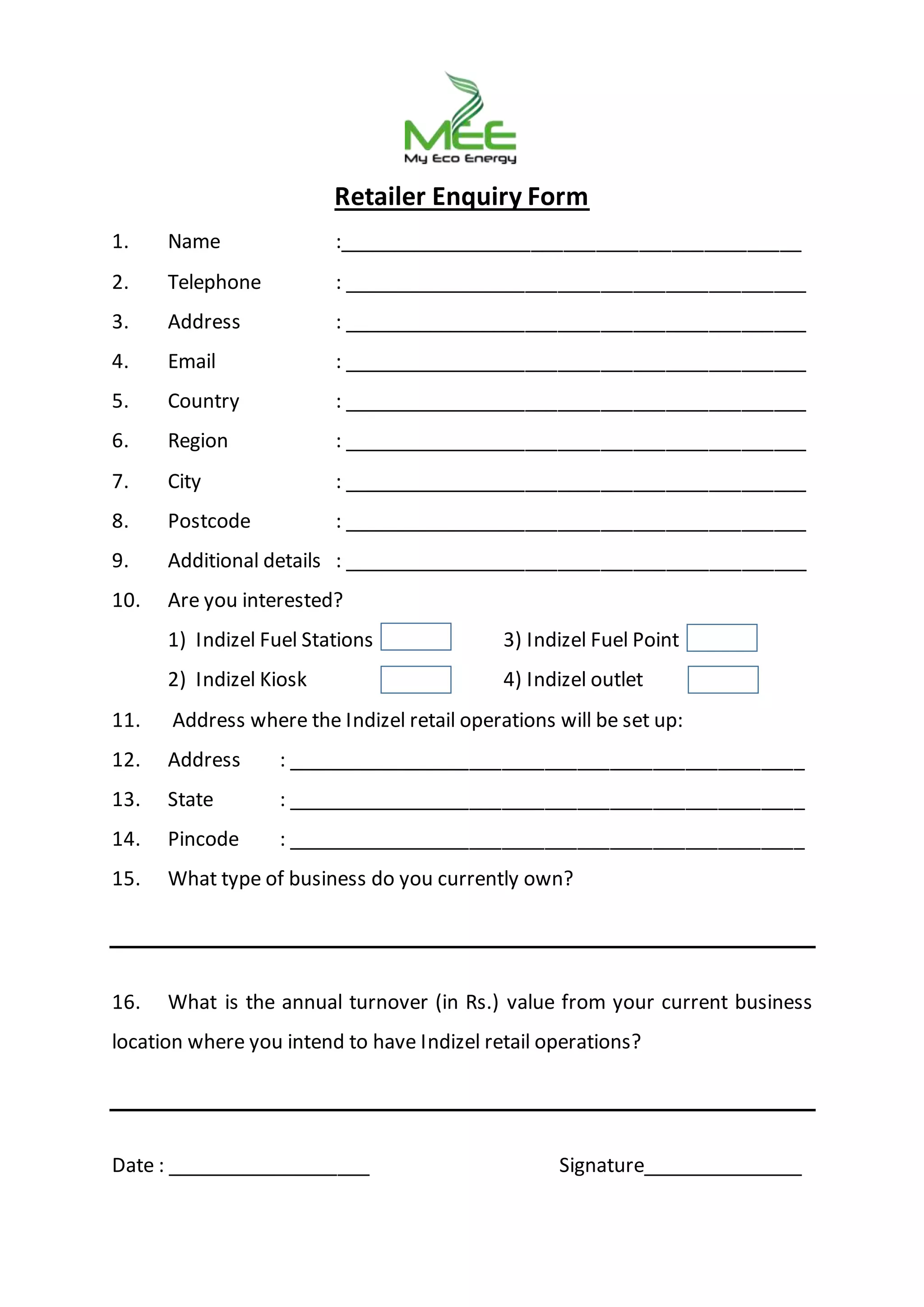 Retailer enquiry form word-scrap | DOCX