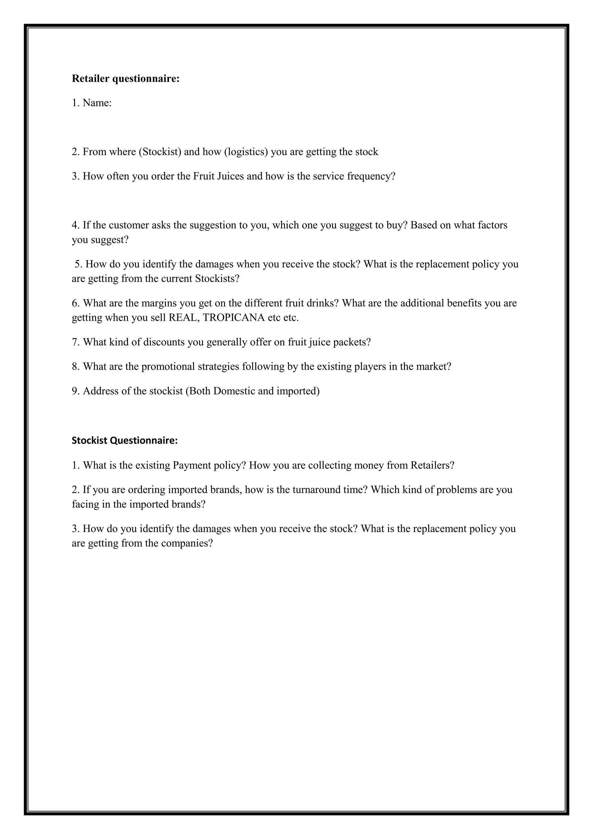 Retailers questionnaire | DOCX