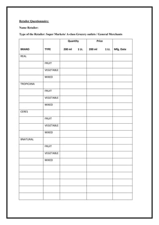 Retailers questionnaire | DOCX | Grocery Shopping | Shopping
