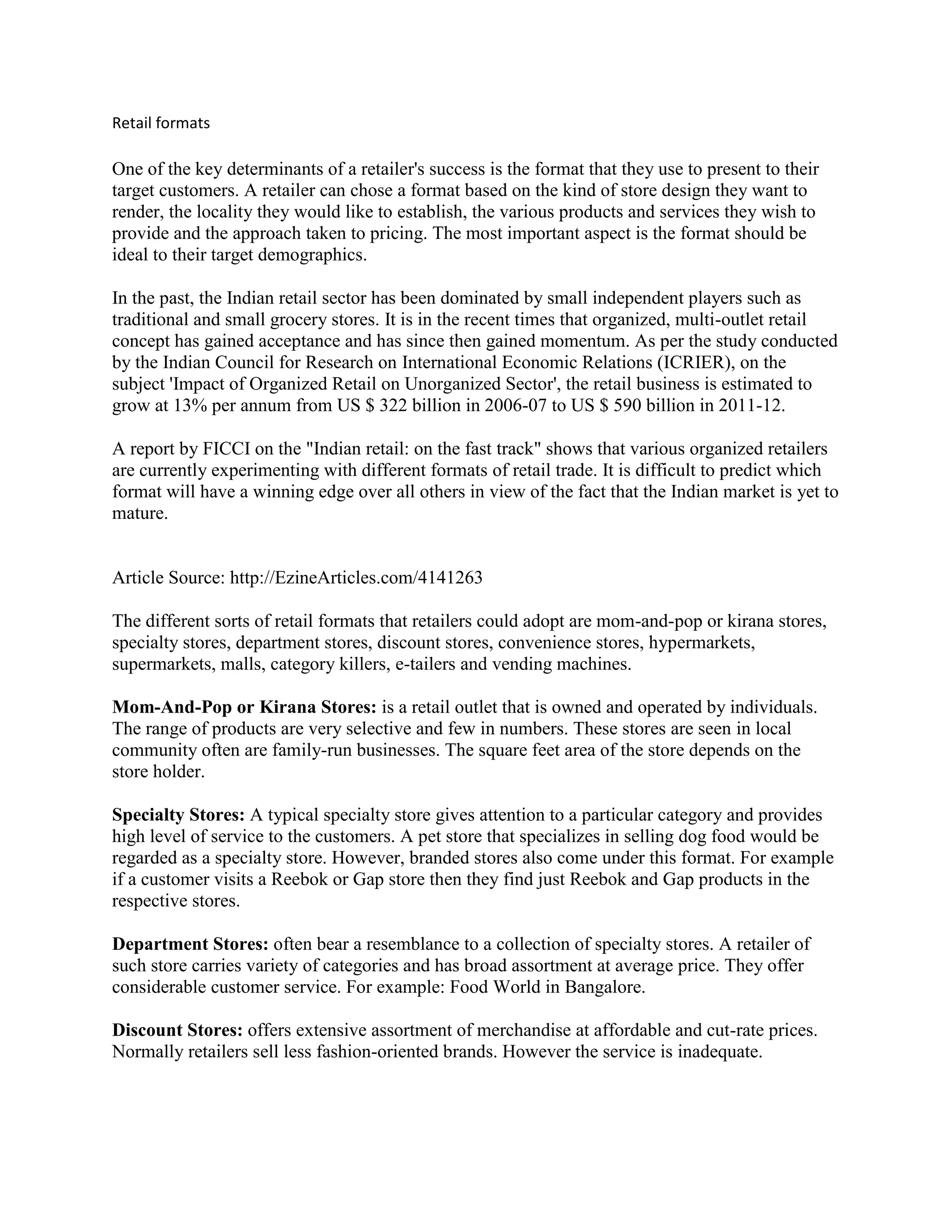 Retail formats | DOCX