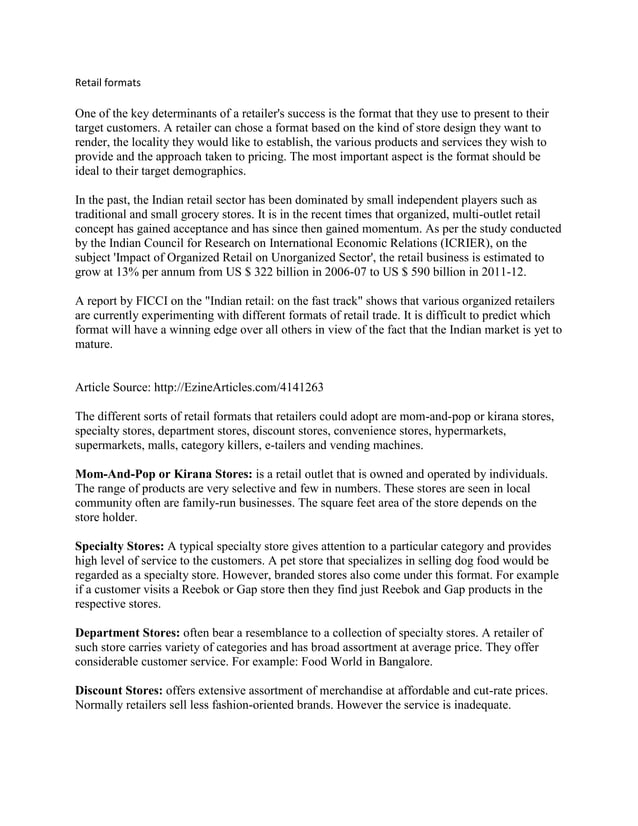 Retail formats | DOCX | Retail Industry | Industries