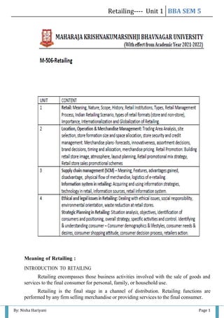 Retailing - Unit 1 BBA 5.docx
