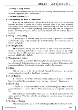Retailing - Unit 1 BBA 5.docx