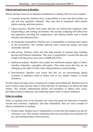 Retailing - Unit 4 BBA 5.docx