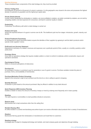 Retailing Dictionary A To Z Retail Business | PDF