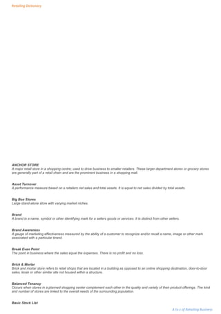 Retailing Dictionary A To Z Retail Business | PDF