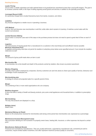 Retailing Dictionary A To Z Retail Business | PDF