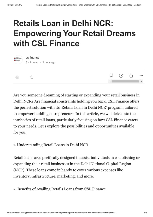 Retail Loan in Delhi NCR with CSL Finance.pdf