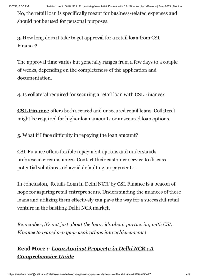 Retail Loan in Delhi NCR with CSL Finance.pdf