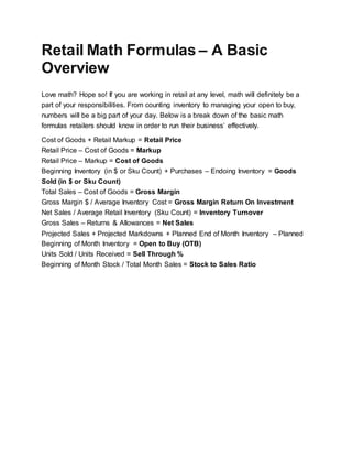 Retail math formulas | DOCX