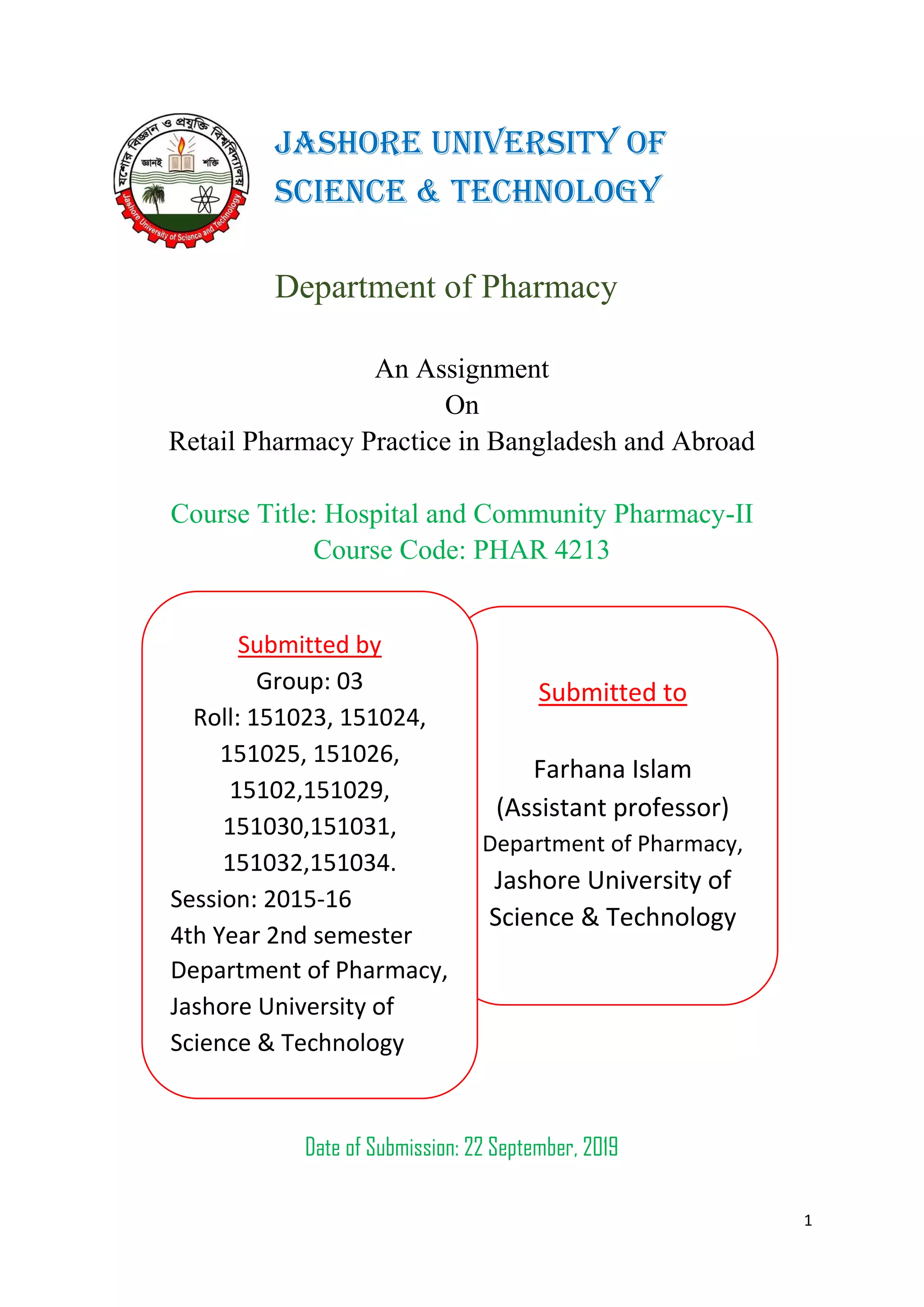 Retail pharmacy practice in bangladesh and abroad | PDF